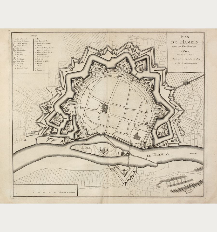 le Rouge: Plan de Hameln avec ses, Germany, Lower Saxony, Hameln, 1757