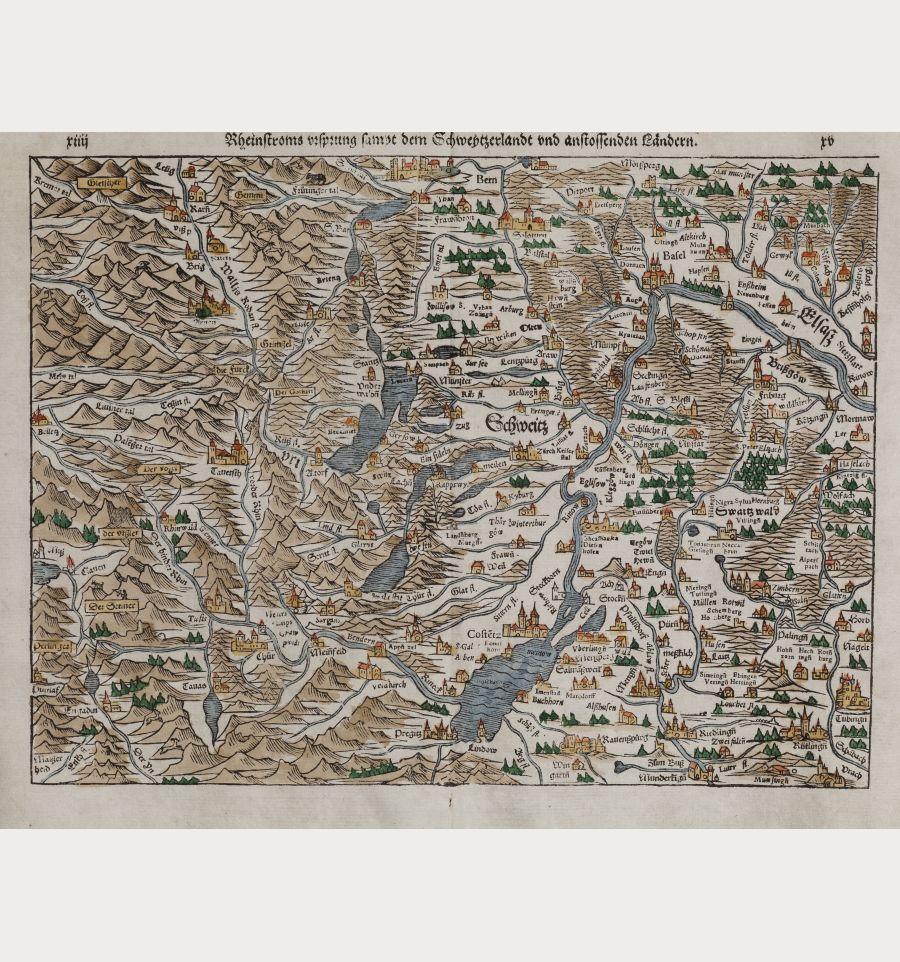Münster: Rheinstroms Ursprung sampt dem, Germany, Rhine River, 1544
